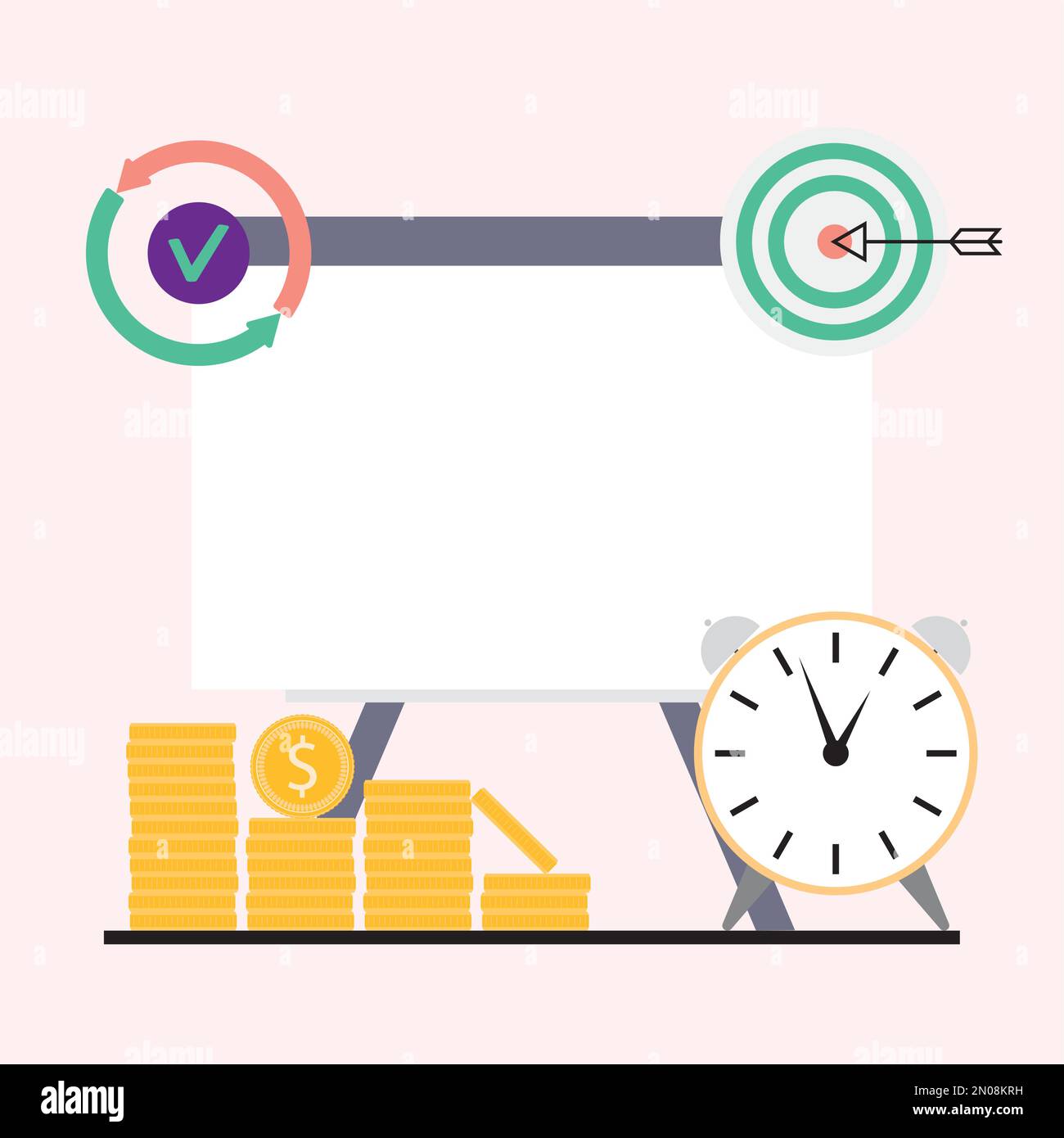 White board for business task and goal, time money and check. Vector of ...
