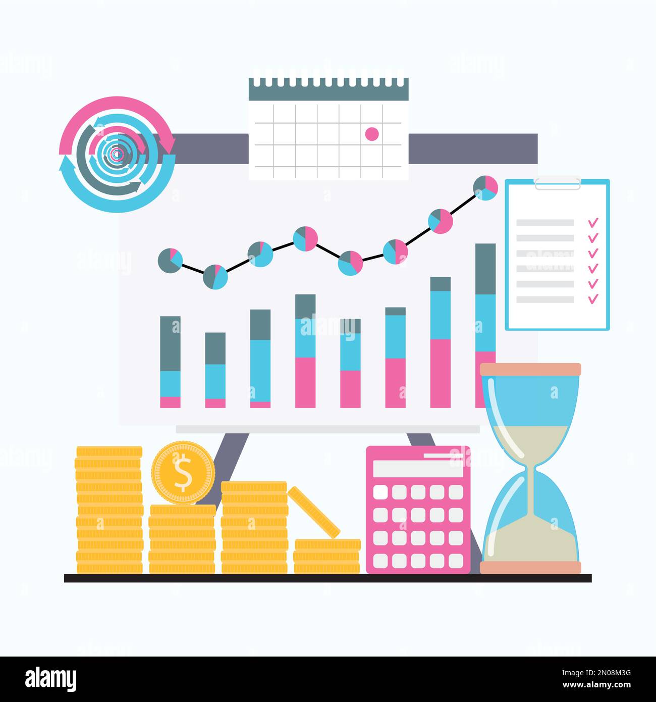Business process chart, time and money, goals and objectives. Vector of ...