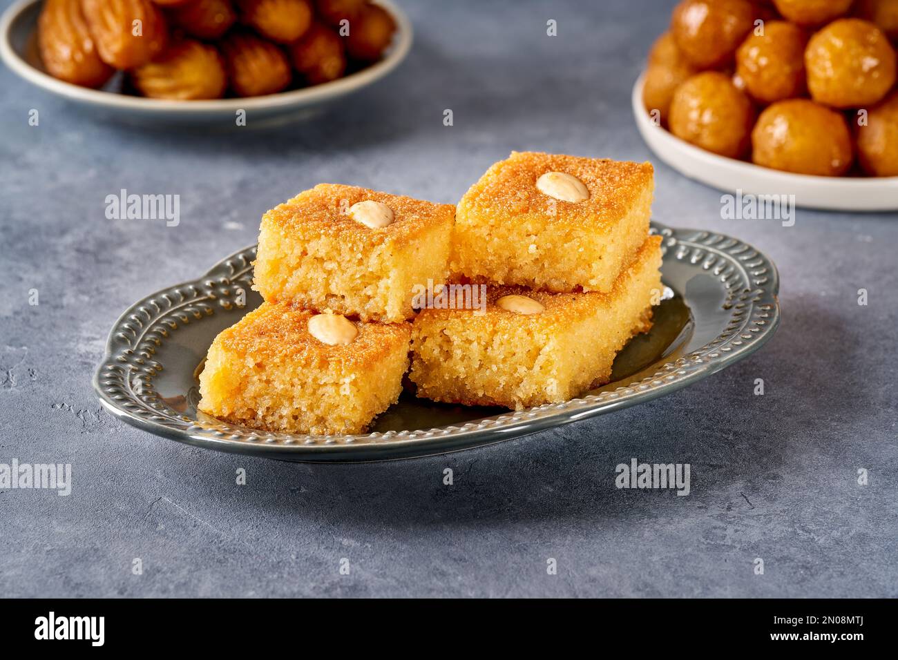 Middle eastern semolina cake basbousa , namoora, hareesa Stock Photo ...