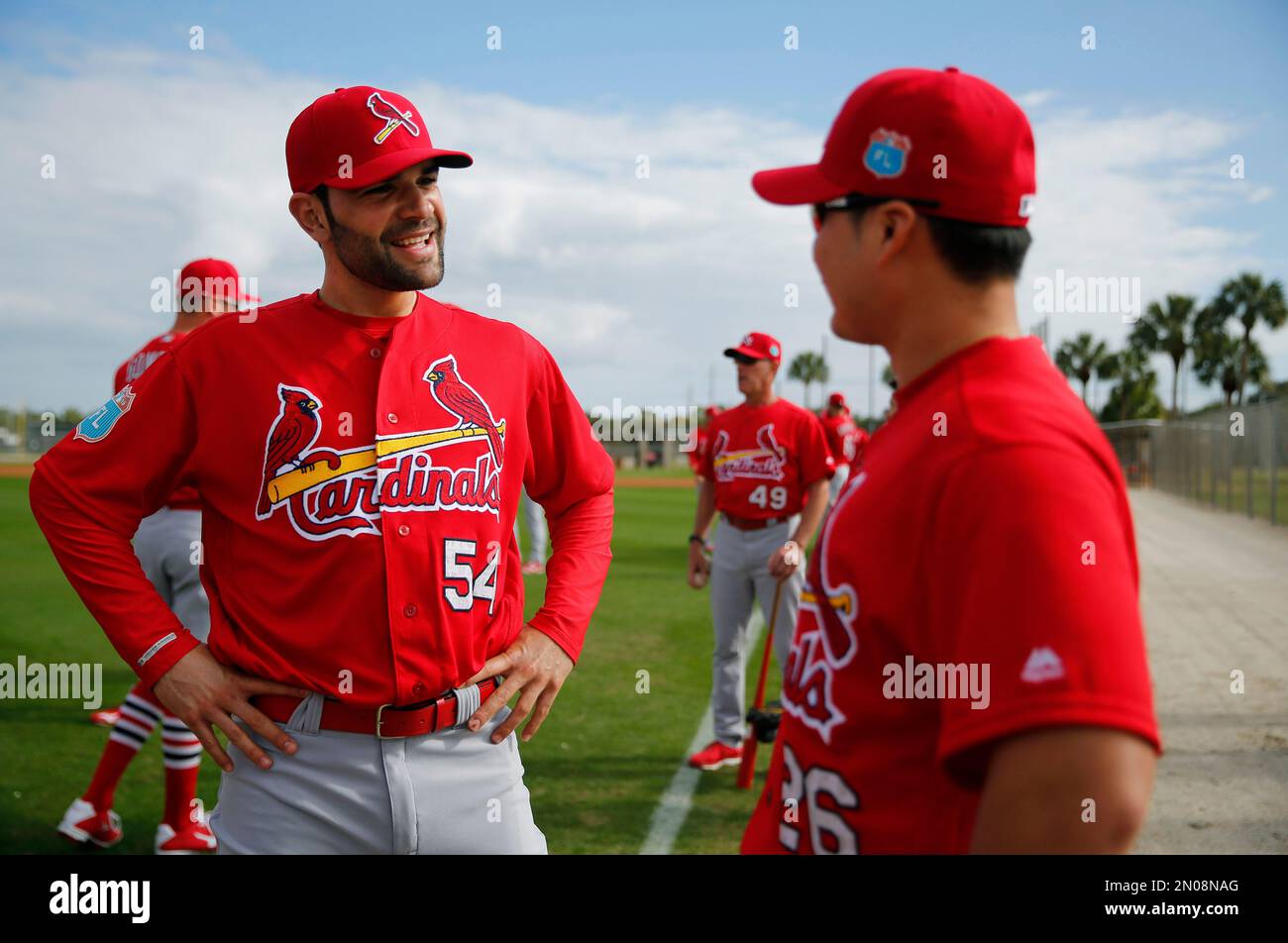 St. Louis Cardinals pitchers Jaime Garcia, left, and Seung Hwan Oh, of ...