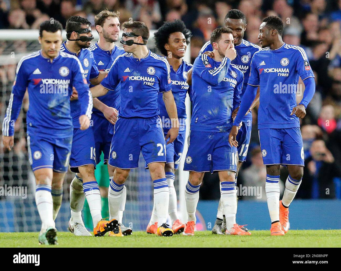 Chelsea teammates celebrate after scoring during the English FA Cup ...