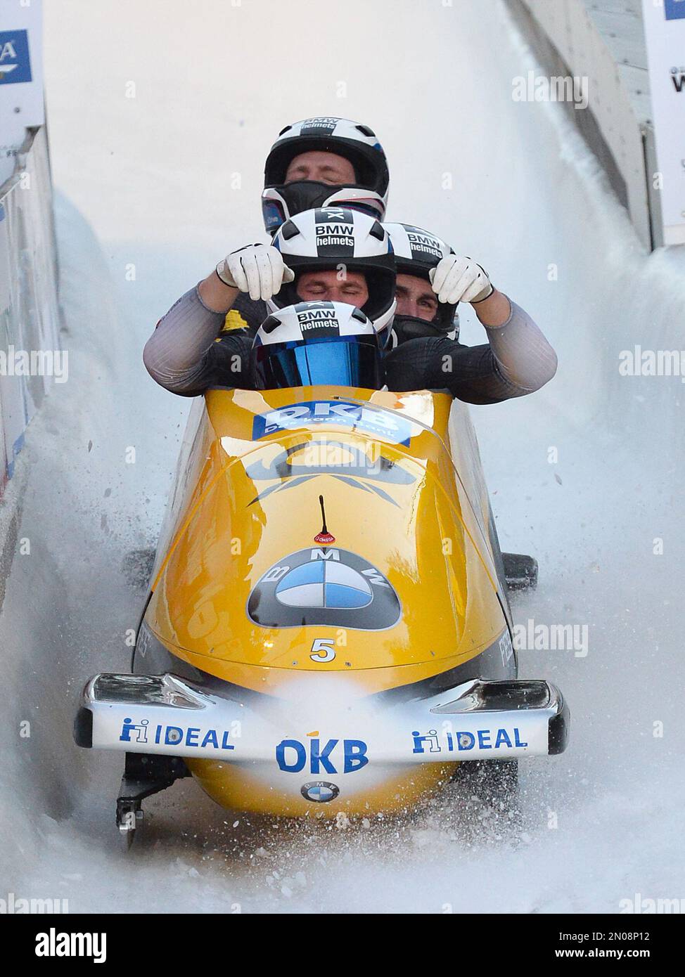 Germany's second placed Francesco Friedrich, Candy Bauer, Gregor ...