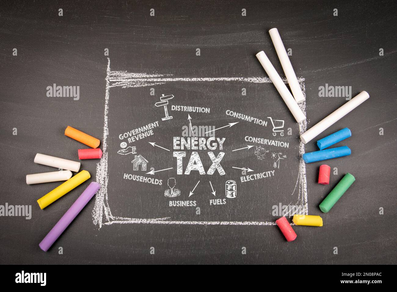 ENERGY TAX Concept. Illustration with keywords, icons and arrows ...