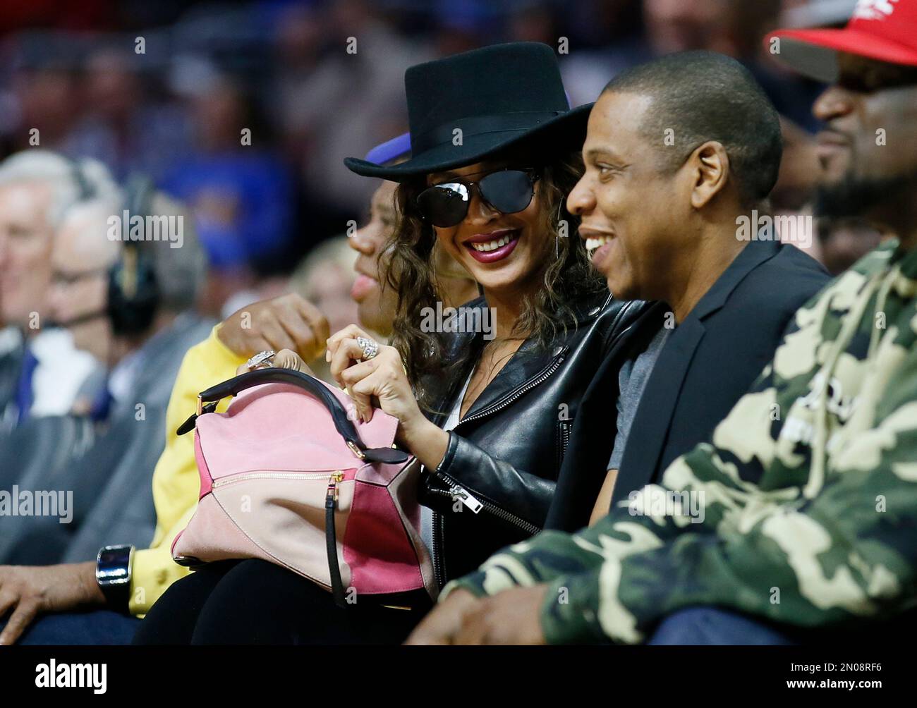 Beyonce and Jay Z attend the NBA basketball game between the Los ...