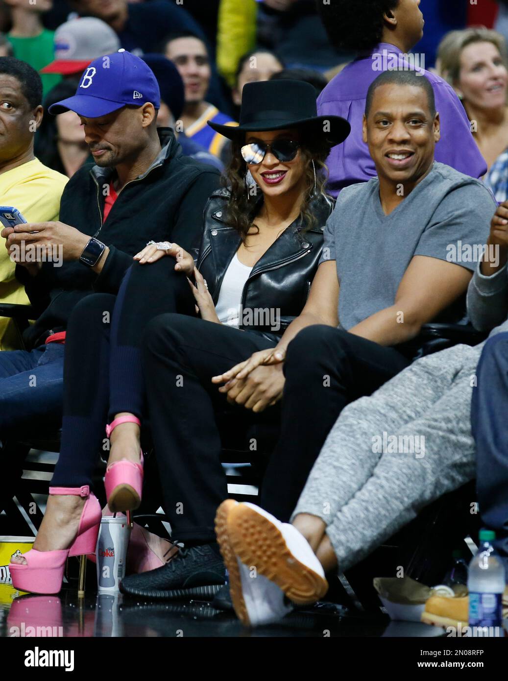 Beyonce and Jay Z attend the NBA basketball game between the Los ...