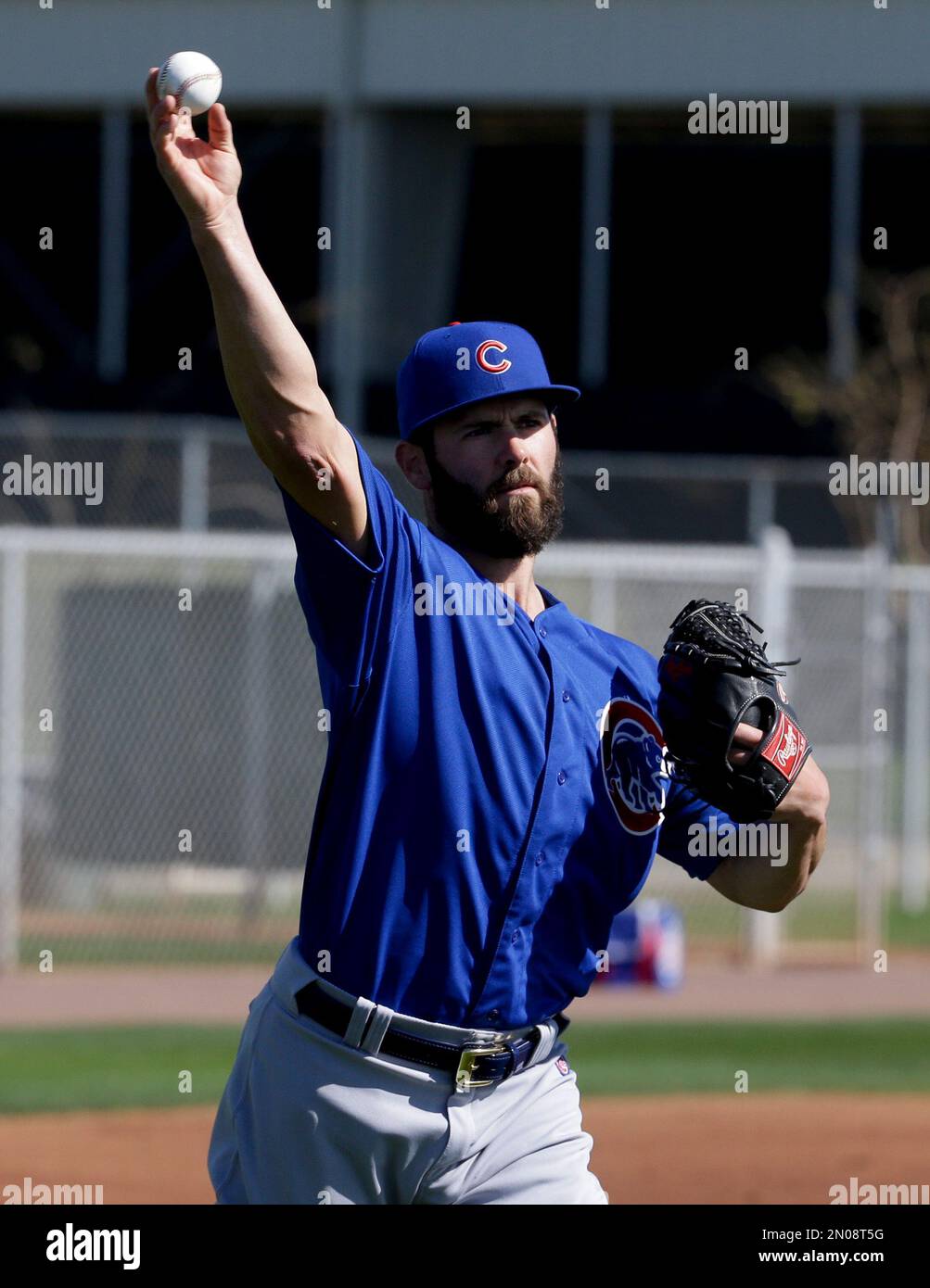 Chicago Cubs starting pitcher Jake Arrieta throws during a spring ...