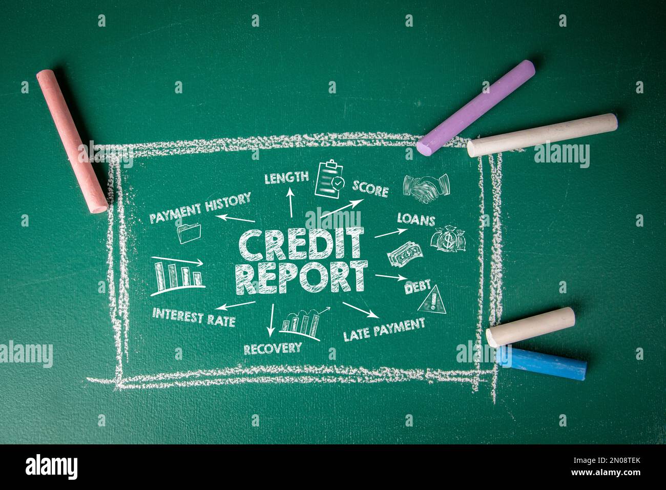 Credit Report. Illustration with keywords, icons and arrows. Green ...