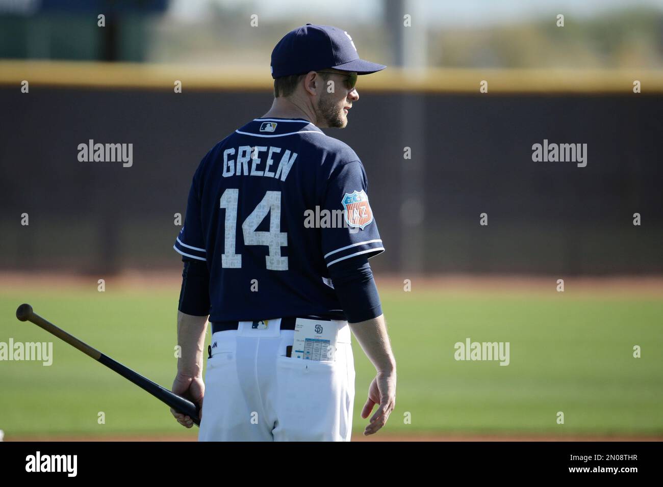 San Diego Padres manager Andy Green watches a drill during spring ...