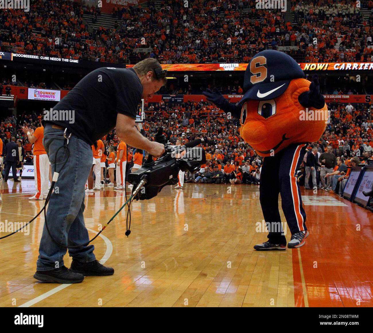 Syracuse University mascot “Otto the Orange” is recorded by an ESPN ...