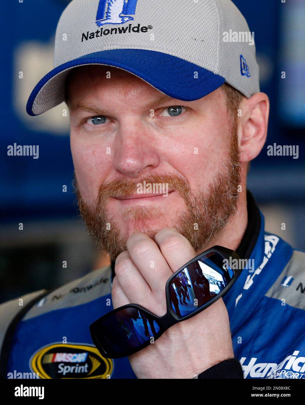 Dale Earnhardt Jr looks from the garage before practice for Sunday's ...