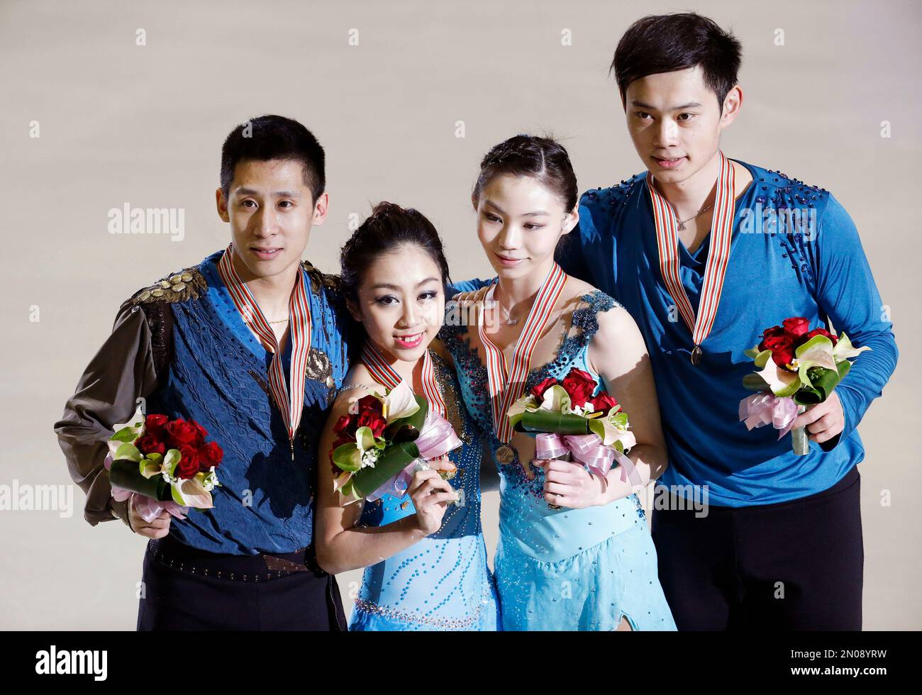 Medal winners, Sui Wenjing and Han Cong of China with gold, left, and ...