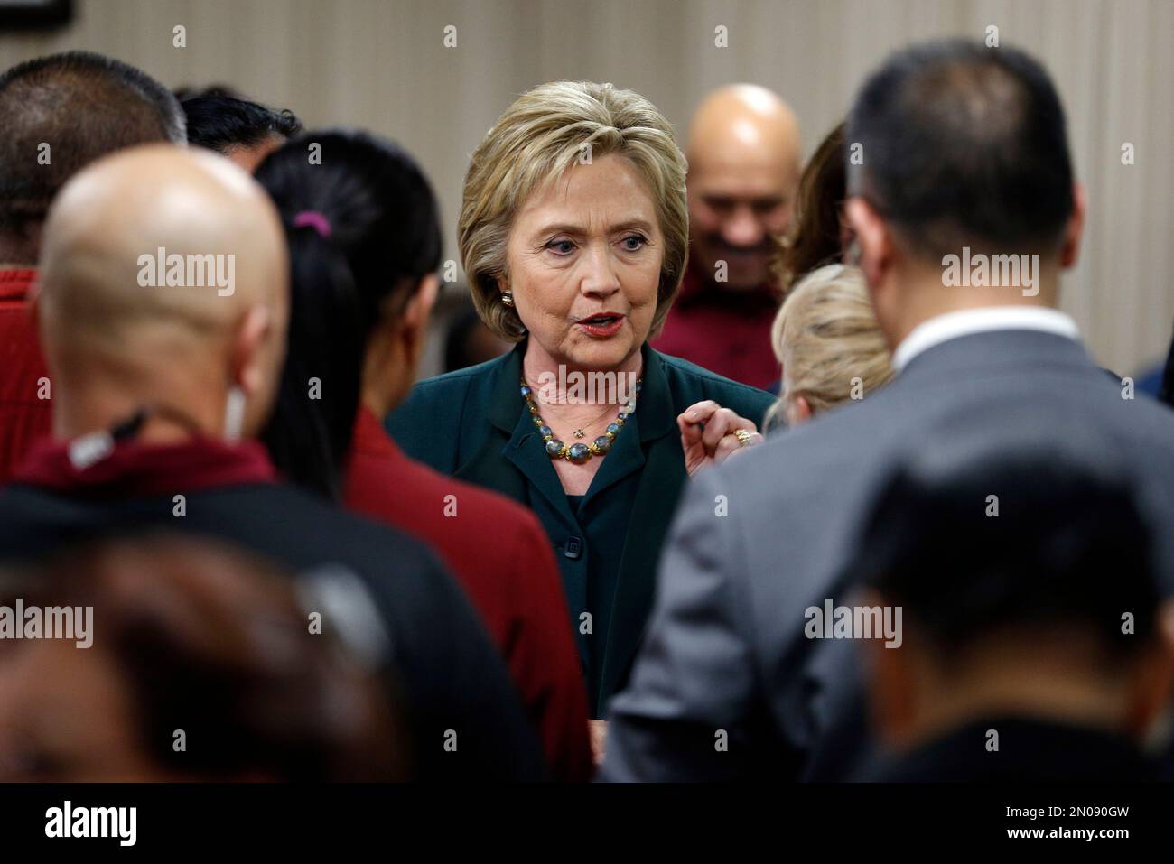 Democratic presidential candidate Hillary Clinton meets with employees ...