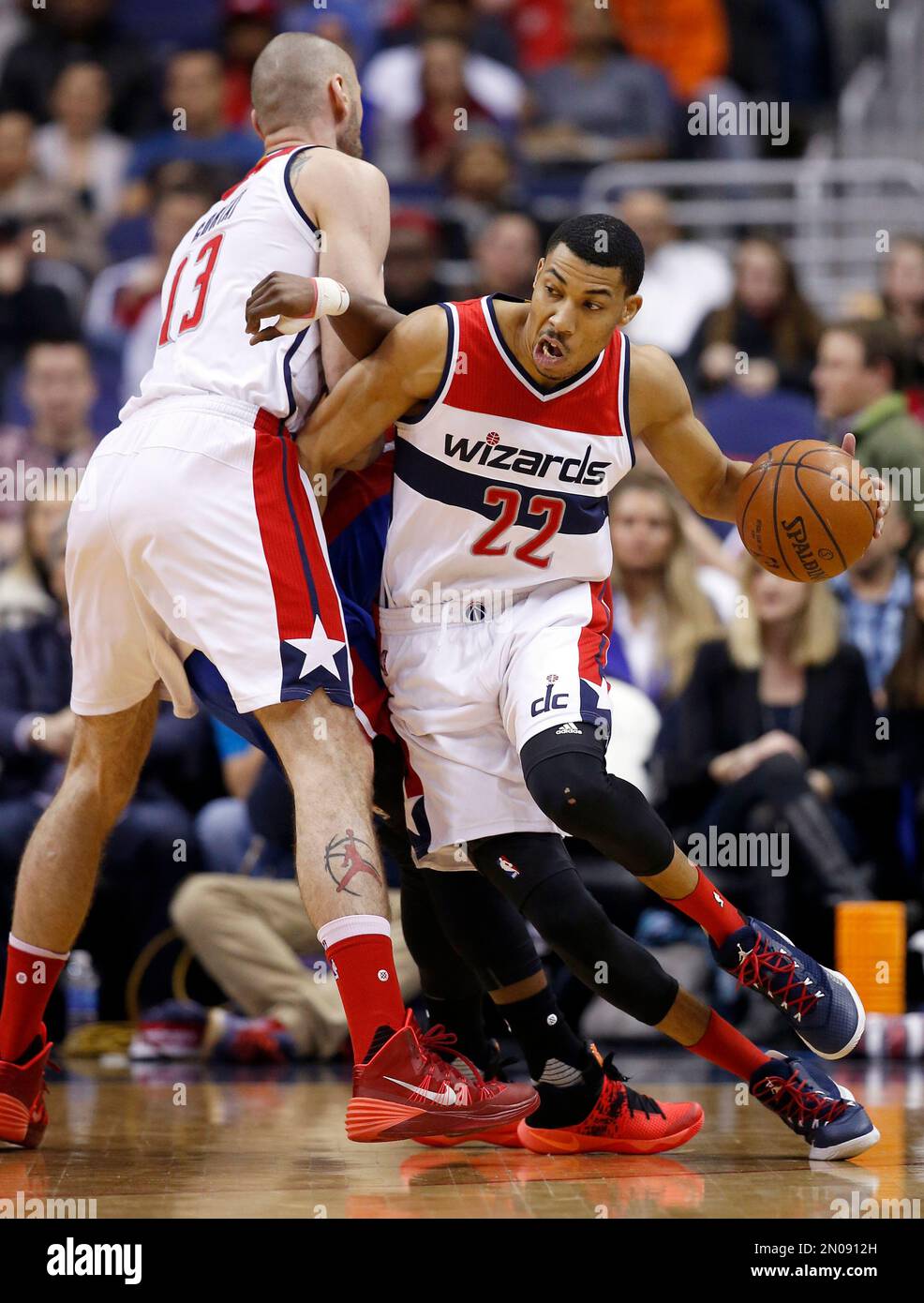 Washington Wizards center Marcin Gortat (13), from Poland, sets a ...