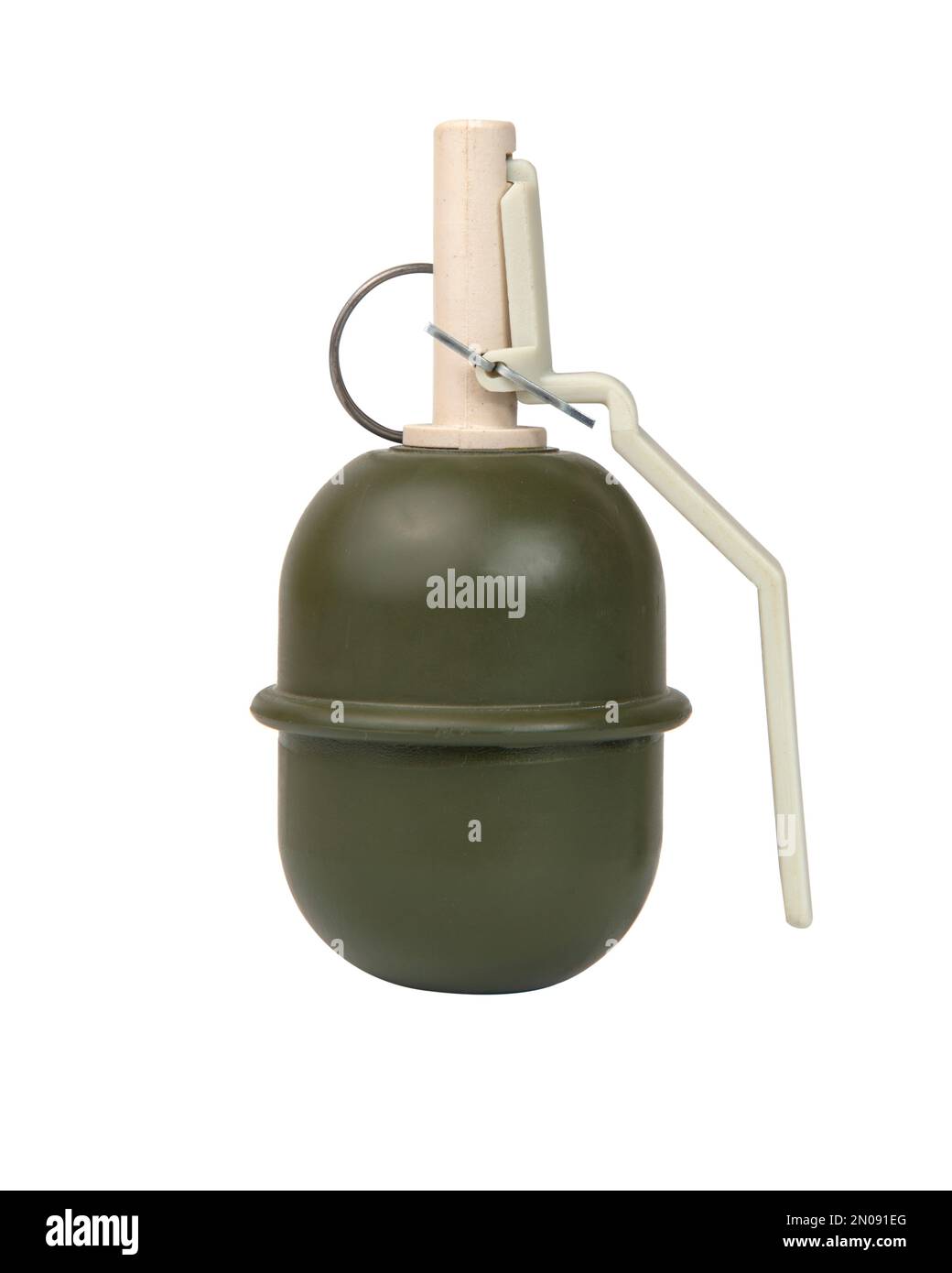 Toy grenade device with ring bomb isolated on the white background ...