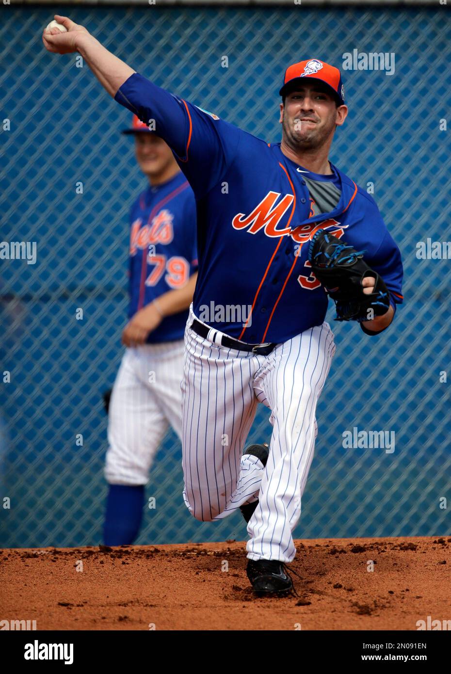 New York Mets pitcher Matt Harvey throws a bullpen session during ...