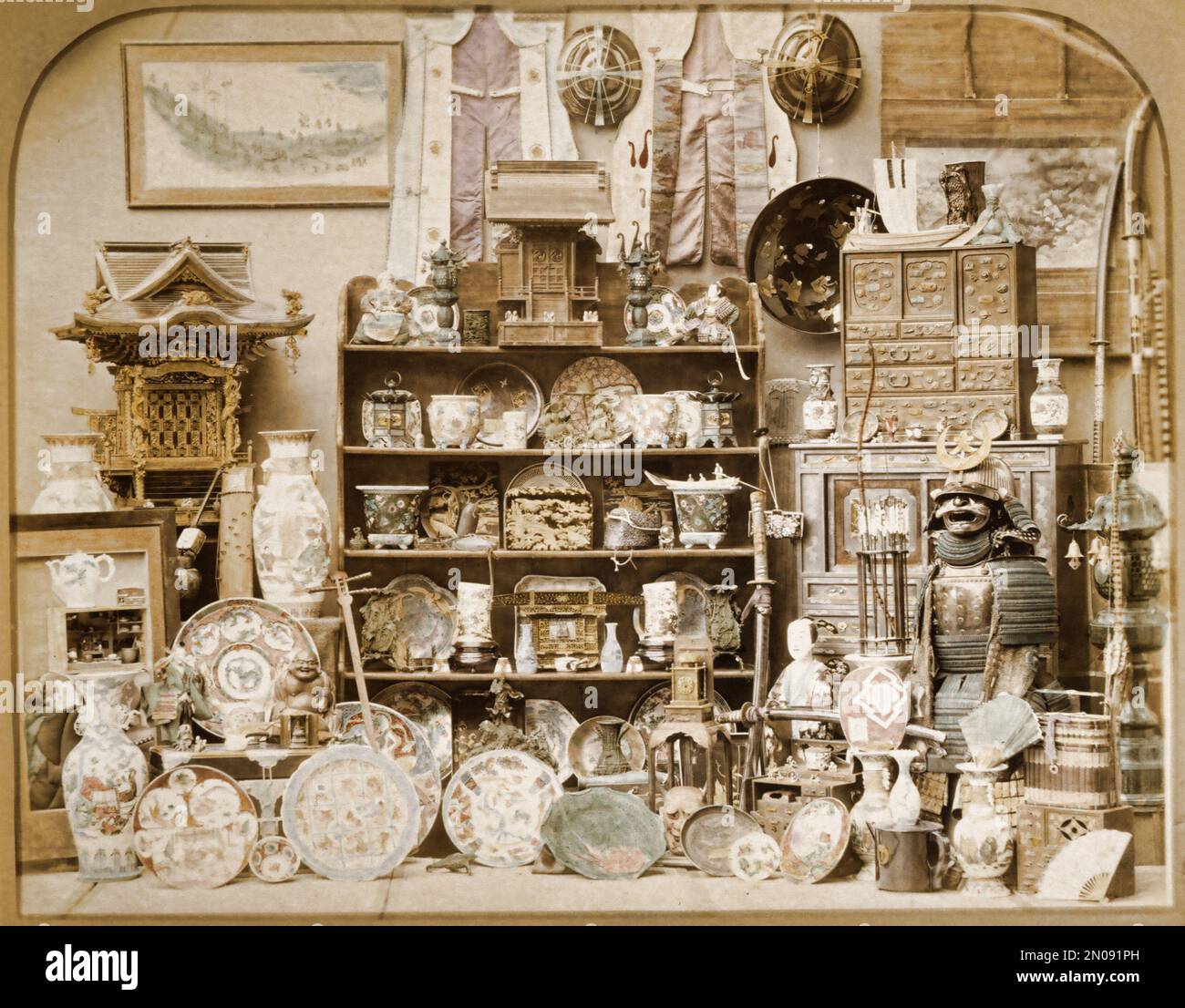A photograph of the interior of a Japanese shop, published in Views ...