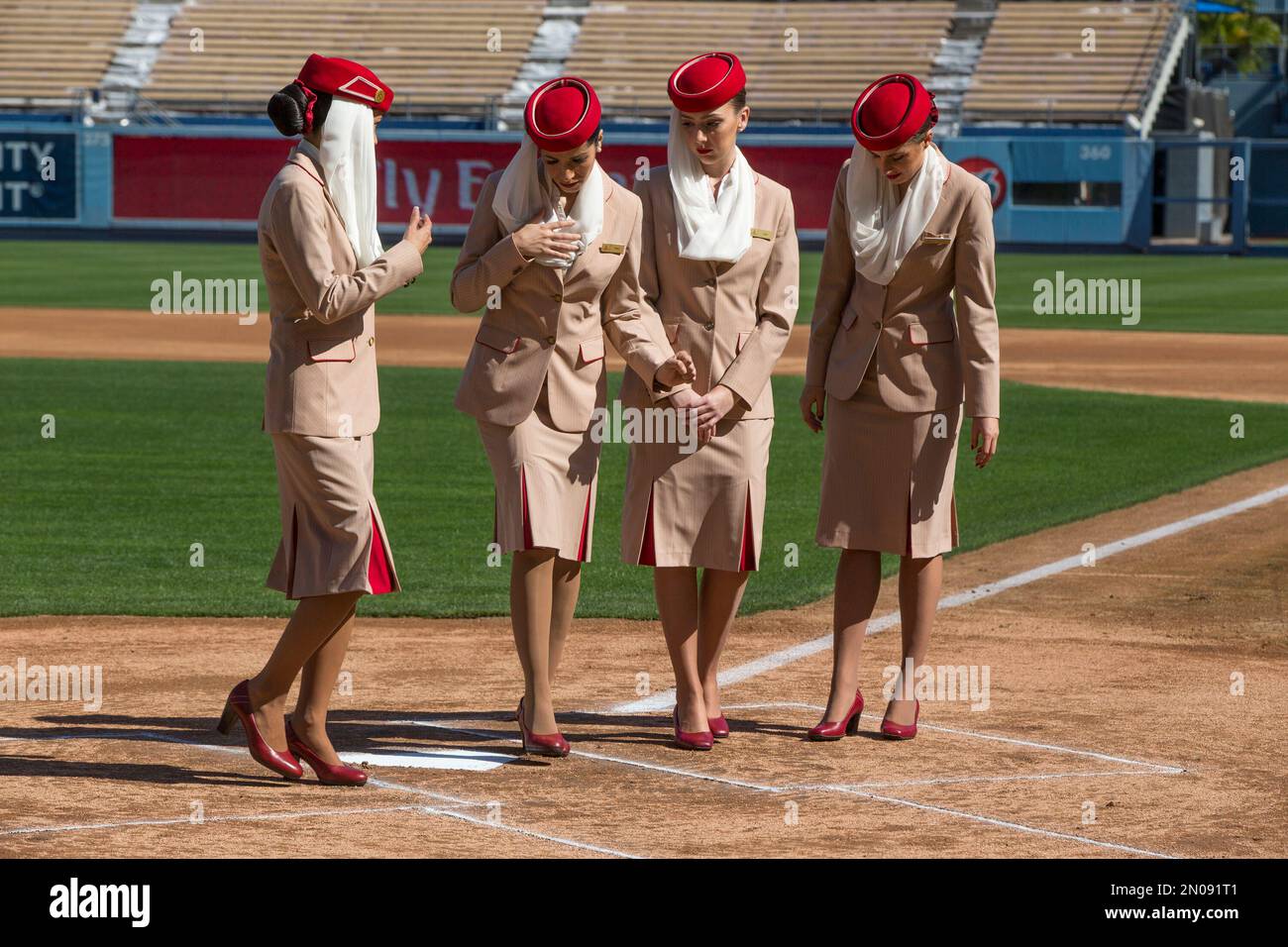 Emirate Airline cabin crew members, from left, Carmen Tejada, Salima ...