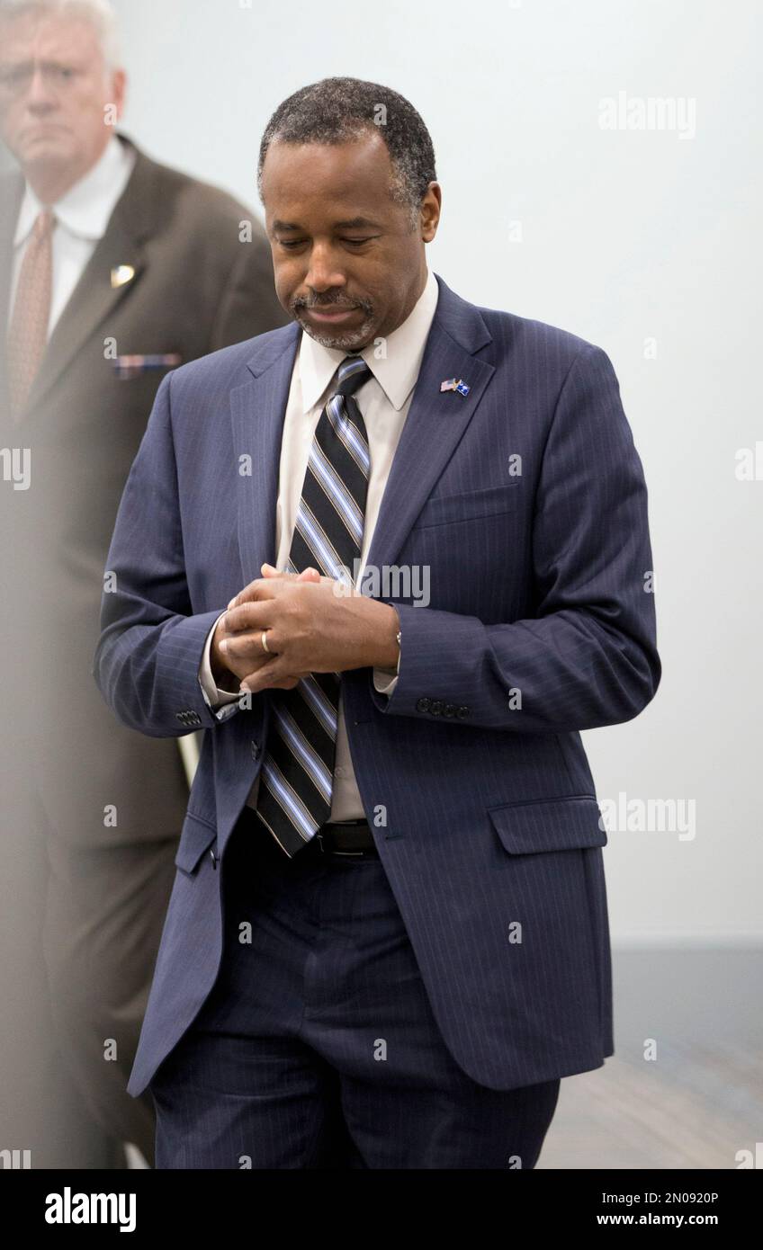 Republican presidential candidate Dr. Ben Carson walks to a news ...