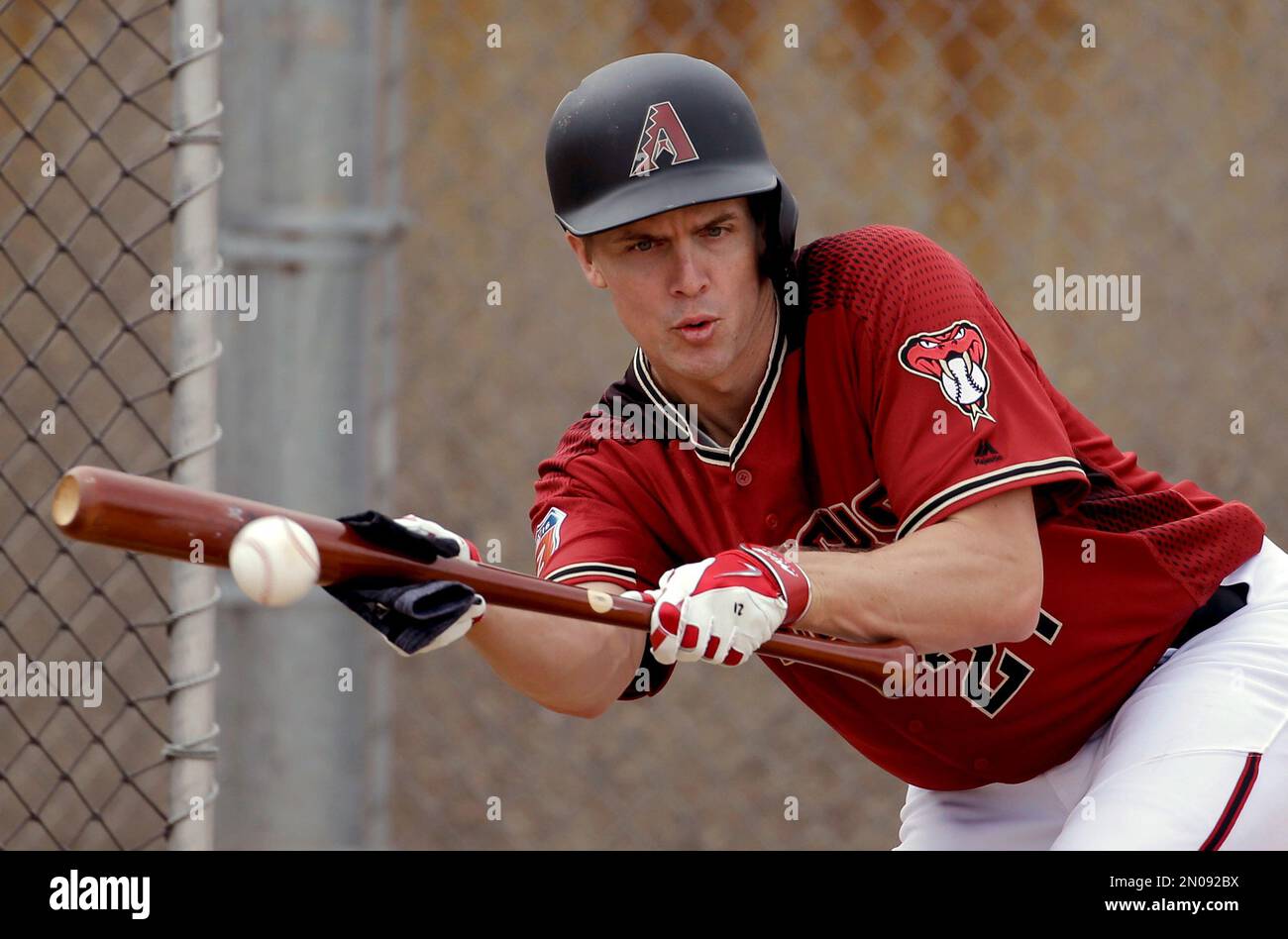 Arizona Diamondbacks pitcher Zack Greinke bunts during a spring ...