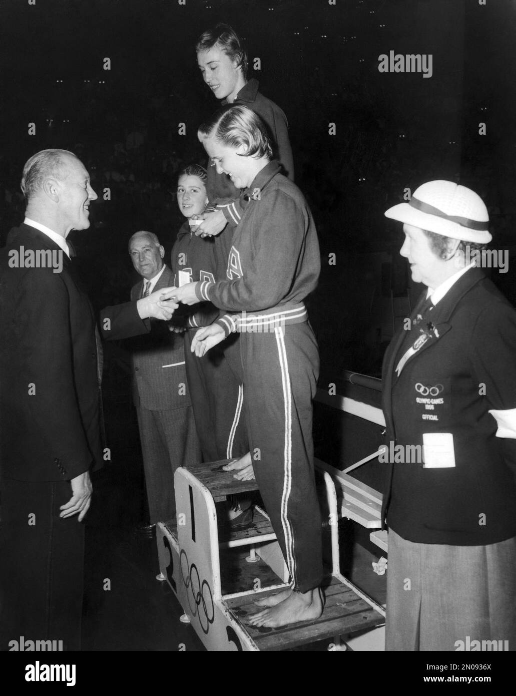 Prince Axel of Denmark presents medals to the winners of the women's ...