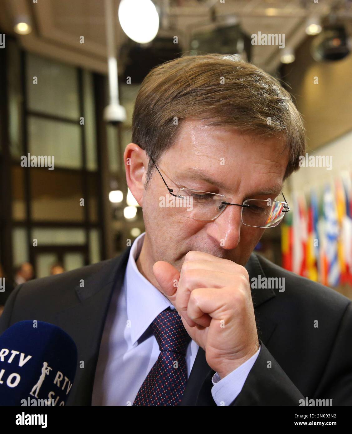 Slovenian Prime Minister Miro Cerar speaks with the media as he arrives ...