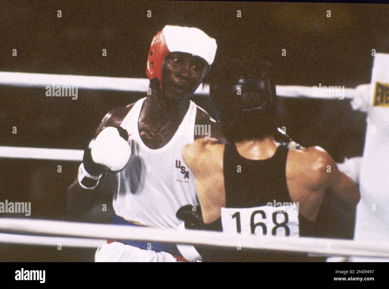 American boxer Mark Breland, left, throws a punch at South Korea's An ...