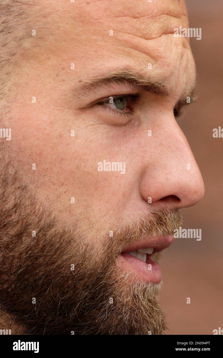 Kansas City Royals pitcher Danny Duffy talks to the media during spring ...