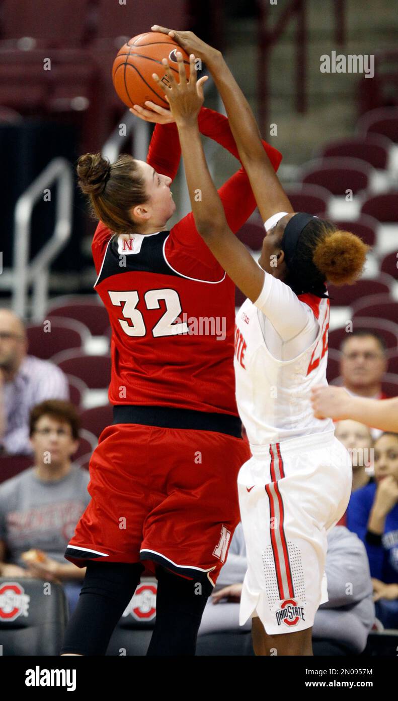 Nebraska's Jessica Shepard, left, goes up for a shot against Ohio State ...