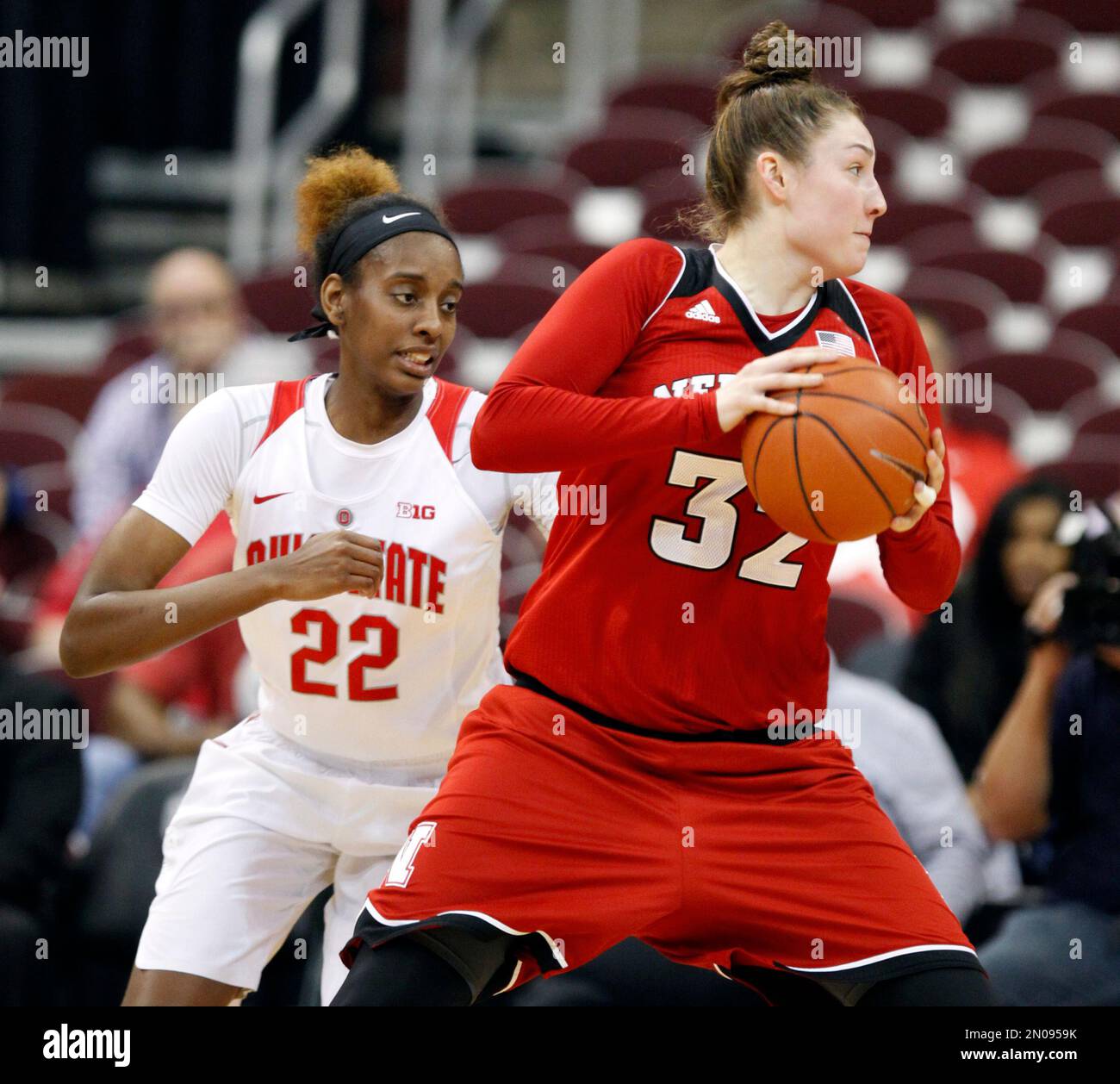 Nebraska's Jessica Shepard, right, works against Ohio State's Alexa ...