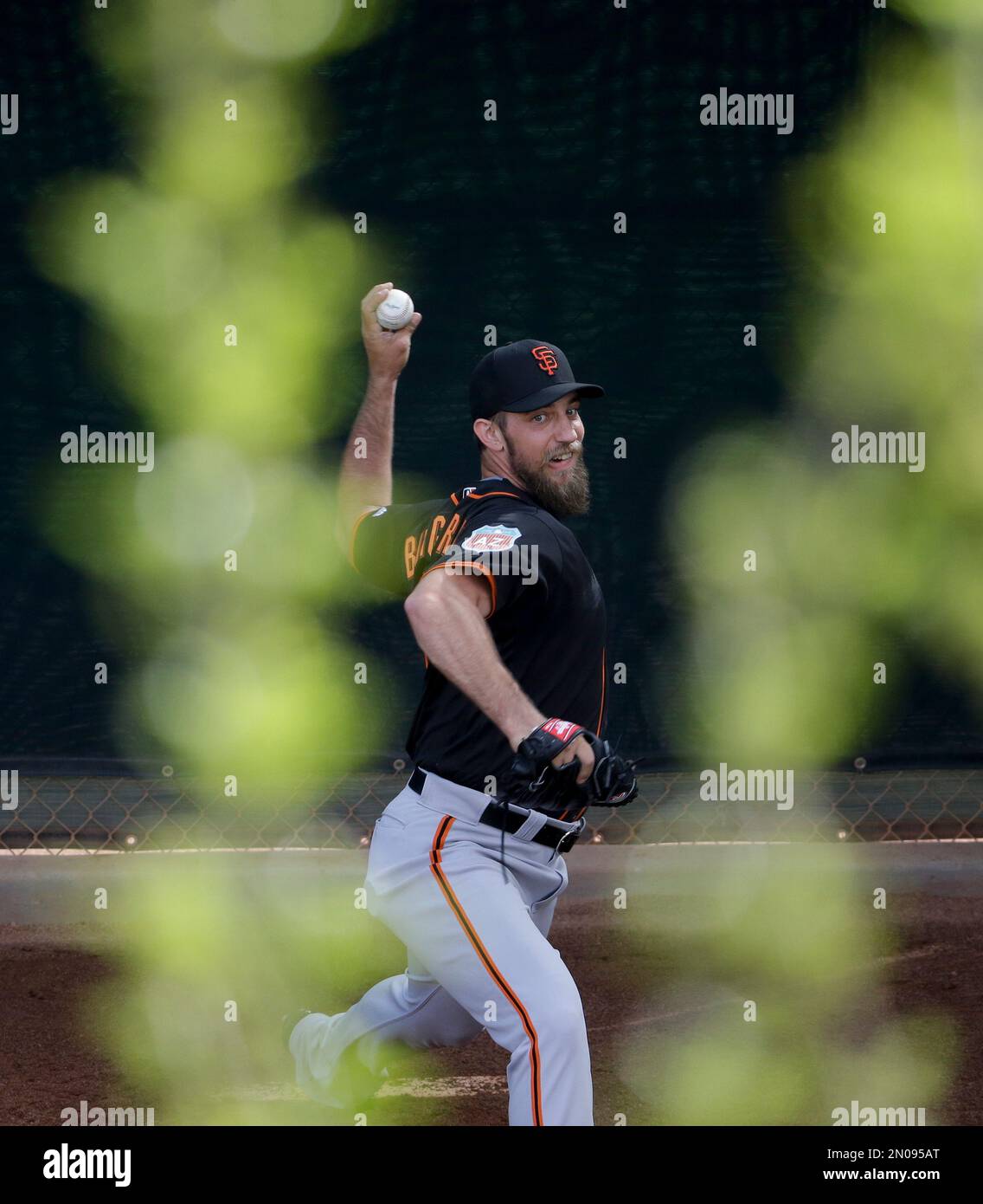 San Francisco Giants starting pitcher Madison Bumgarner throws during ...