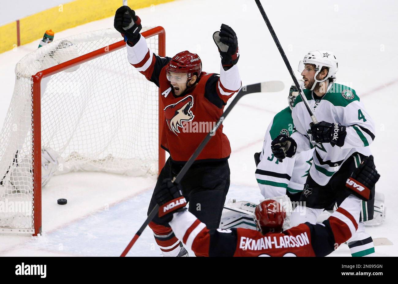 Arizona Coyotes' Martin Hanzal, left, of the Czech Republic, and Oliver ...