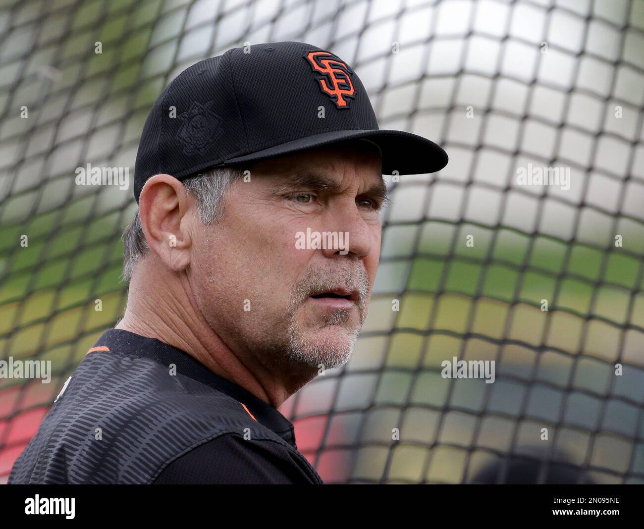 San Francisco Giants manager Bruce Bochy watches during practice before ...
