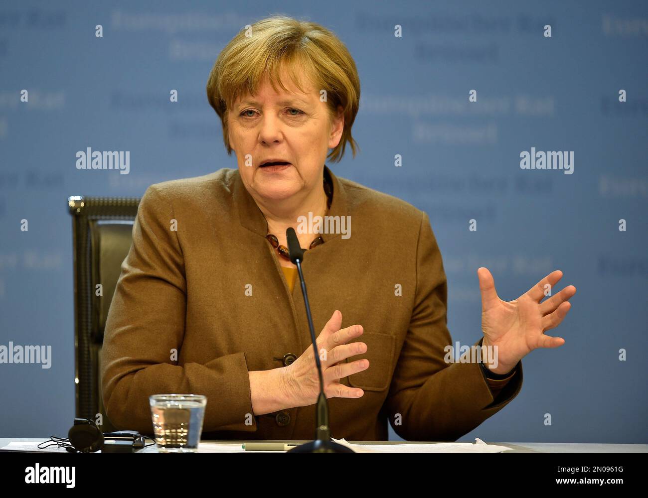German Chancellor Angela Merkel gestures as she speaks during a press ...