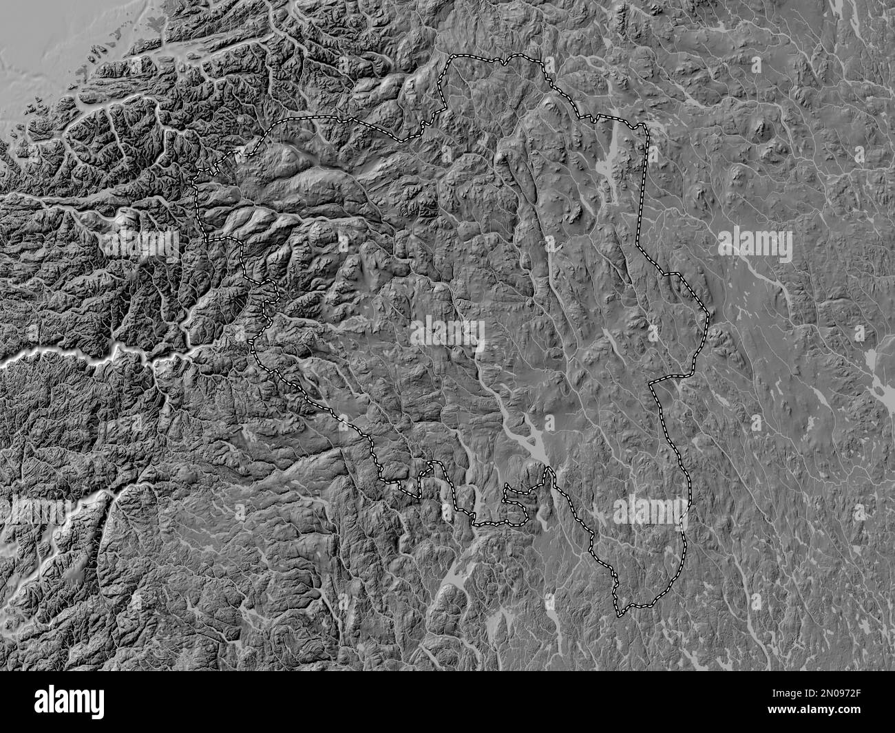Innlandet, county of Norway. Bilevel elevation map with lakes and ...