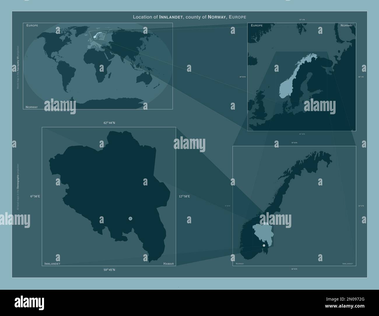 Innlandet, county of Norway. Diagram showing the location of the region ...