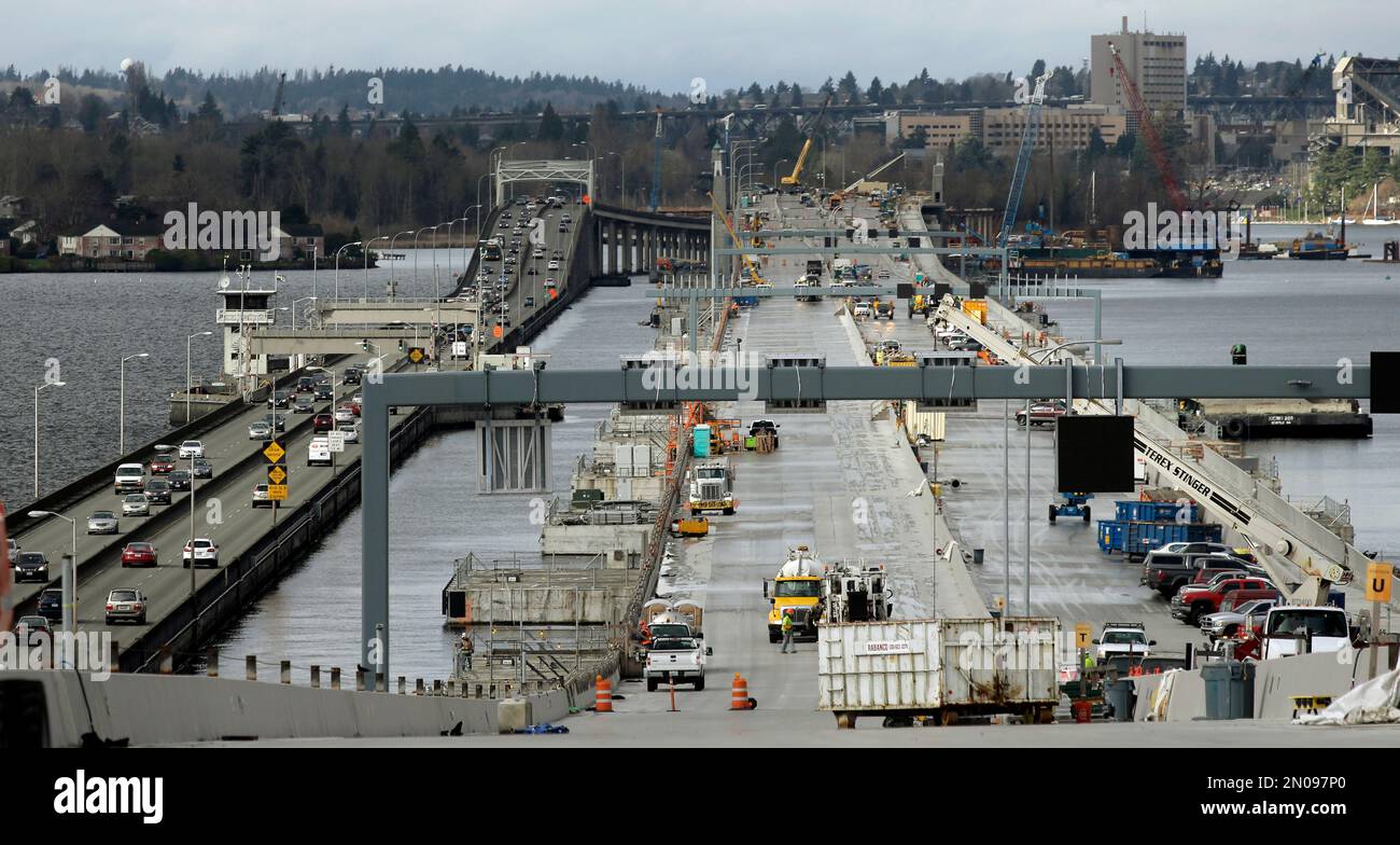The new Highway 520 floating bridge is shown under construction at ...
