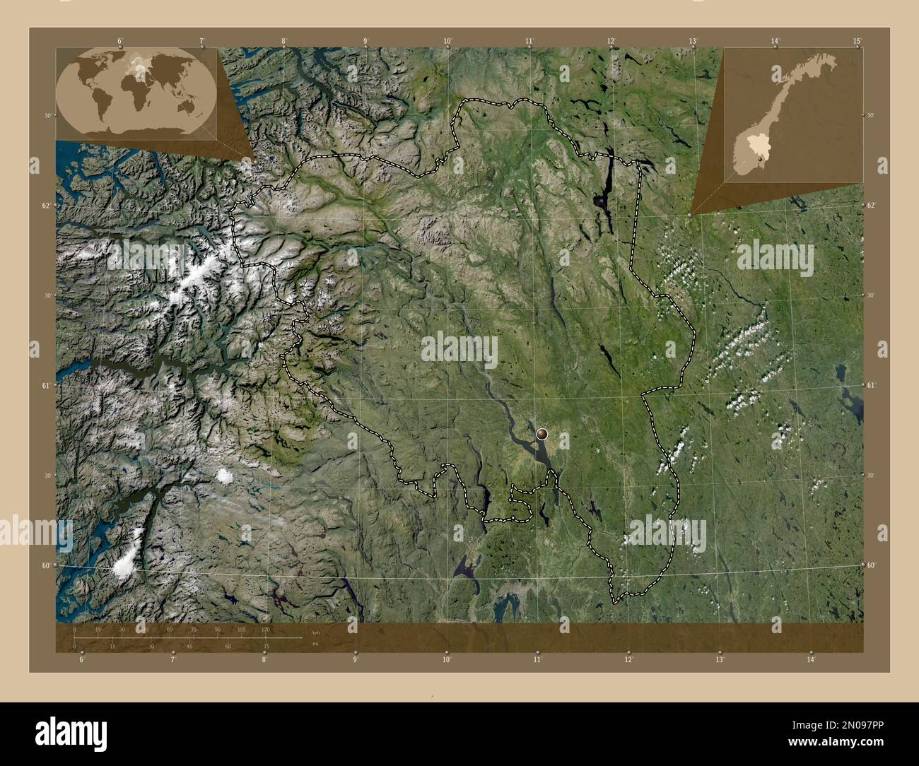 Innlandet, county of Norway. Low resolution satellite map. Corner ...
