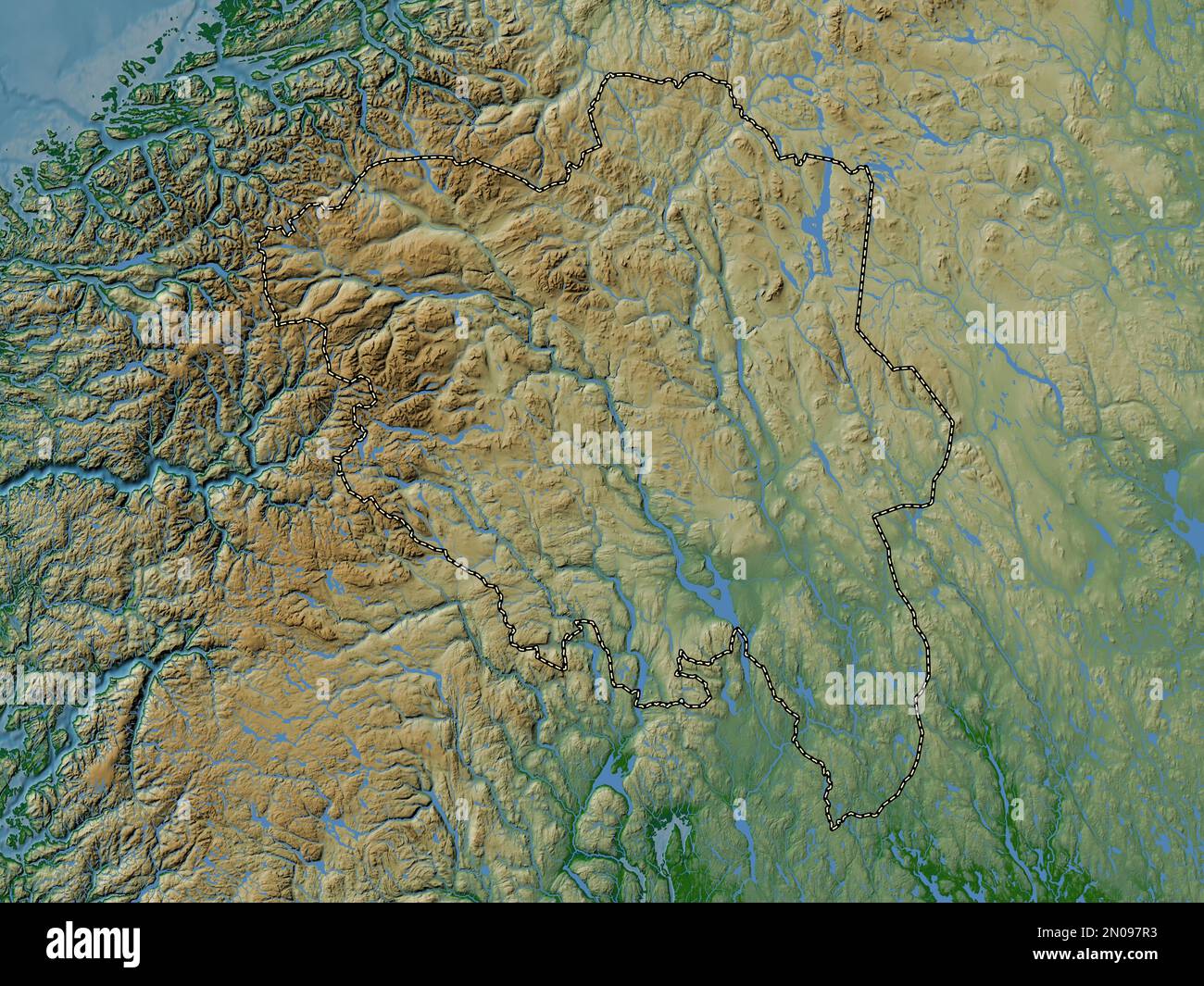 Innlandet, county of Norway. Colored elevation map with lakes and ...