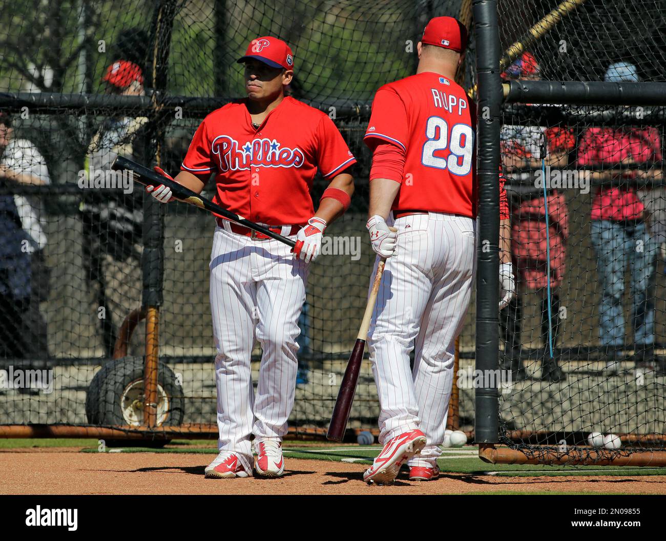 Philadelphia Phillies catchers Carlos Ruiz, left, and Cameron Rupp ...