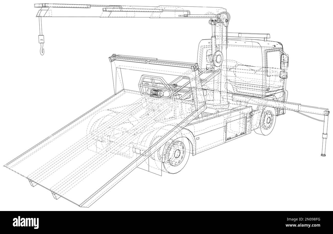Tow truck. The layers of visible and invisible lines are separated ...