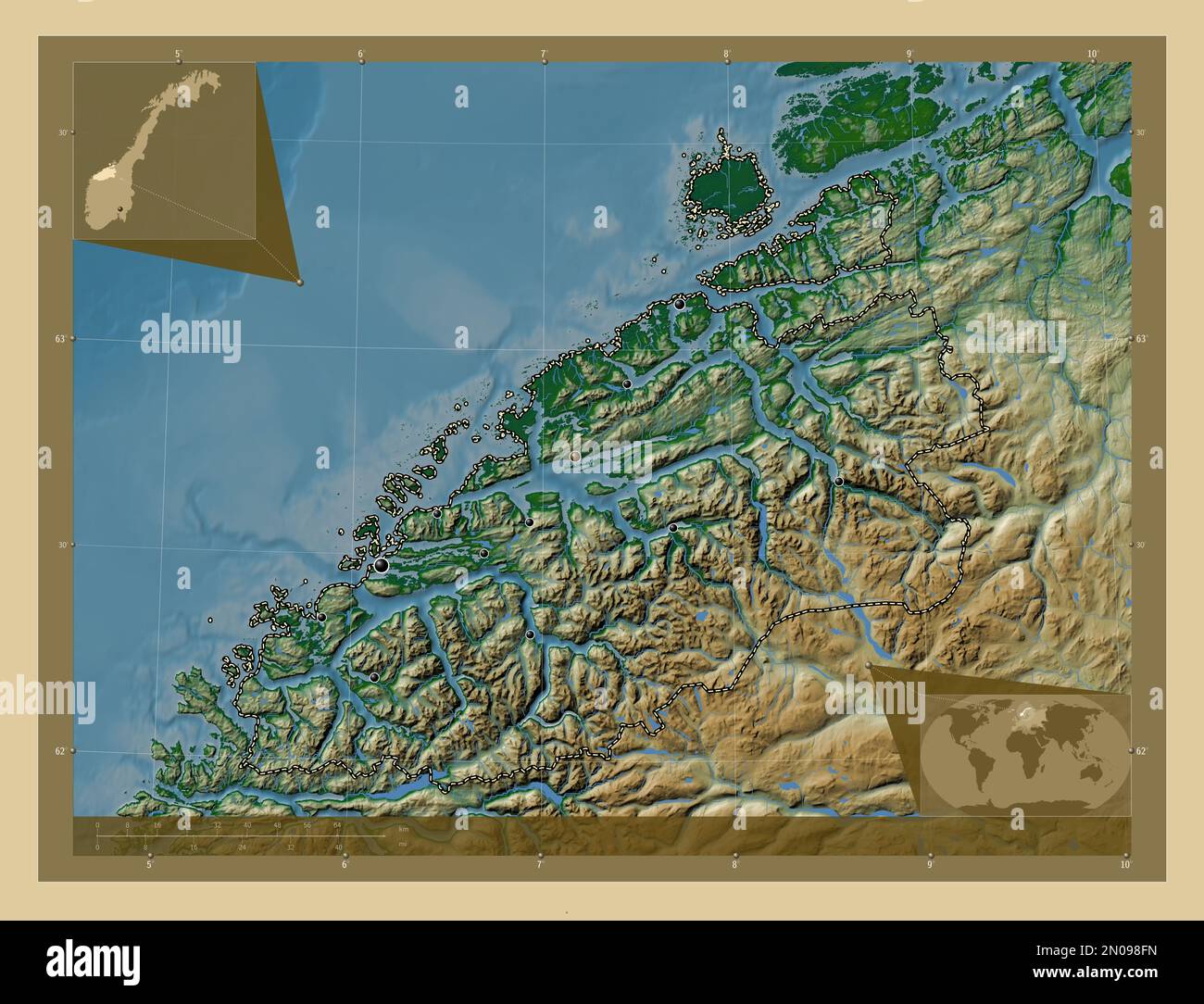 Mre og Romsdal, county of Norway. Colored elevation map with lakes and ...