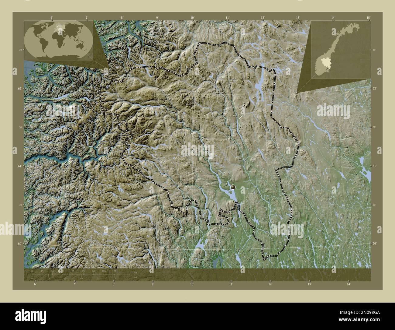Innlandet, county of Norway. Elevation map colored in wiki style with ...