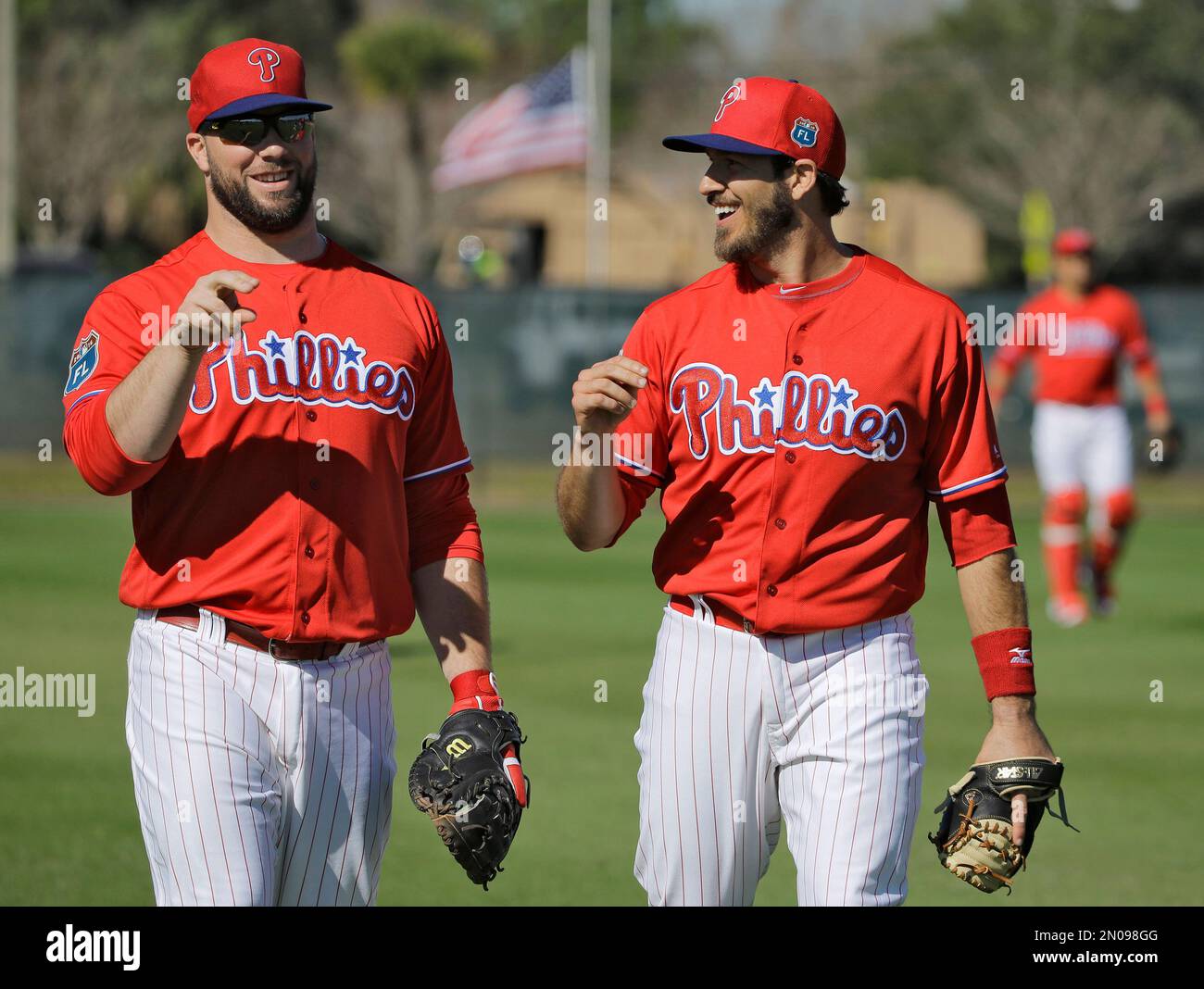 Philadelphia Phillies catchers Cameron Rupp, left, and J.P. Arencibia ...