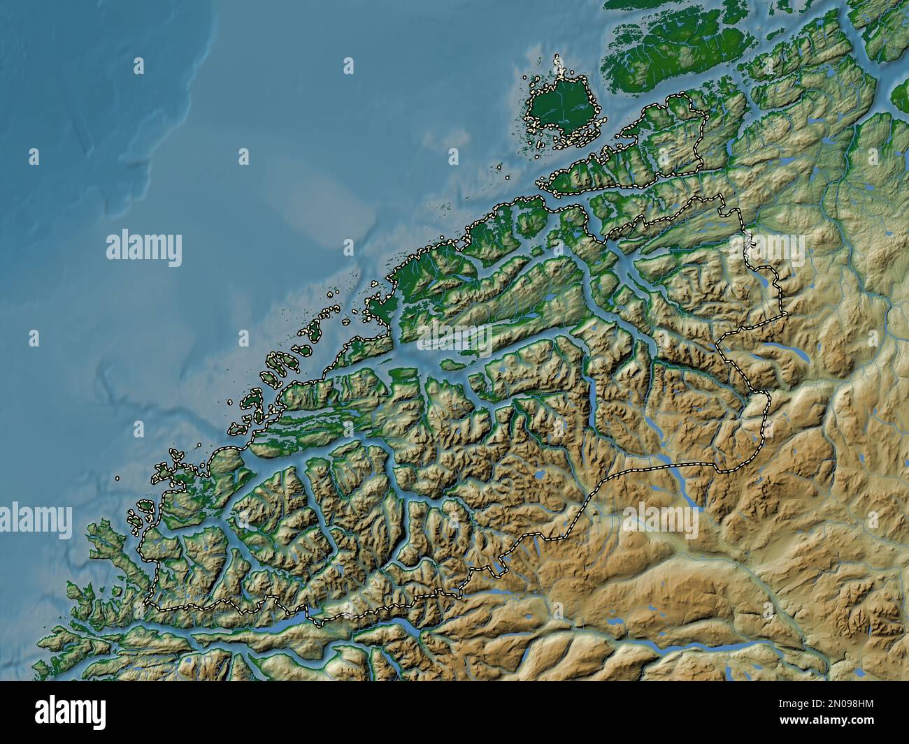 Mre og Romsdal, county of Norway. Colored elevation map with lakes and ...