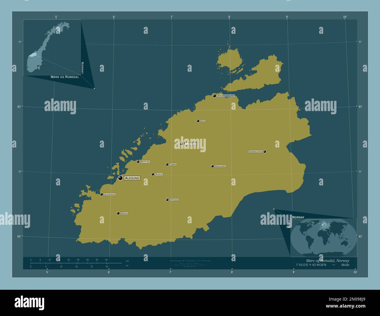Mre og Romsdal, county of Norway. Solid color shape. Locations and ...