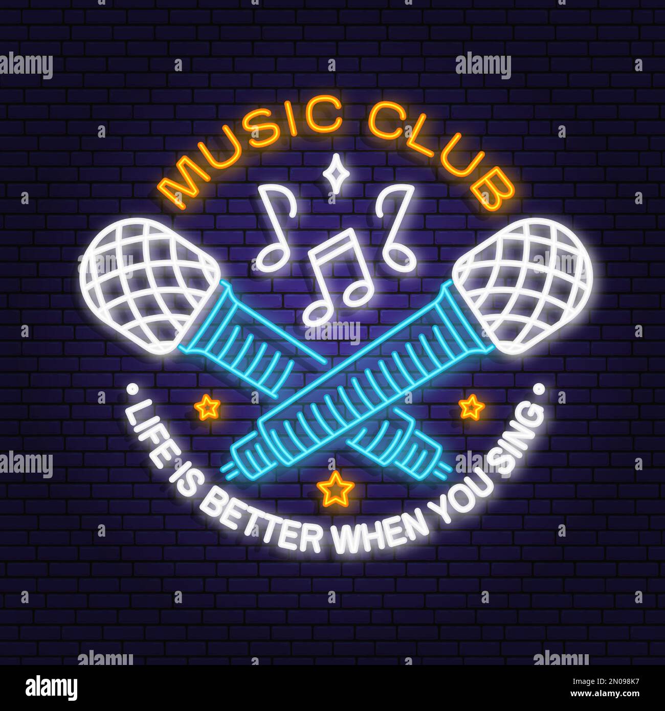 Music club neon poster, banner. Neon sign, emblem, bright signboard ...