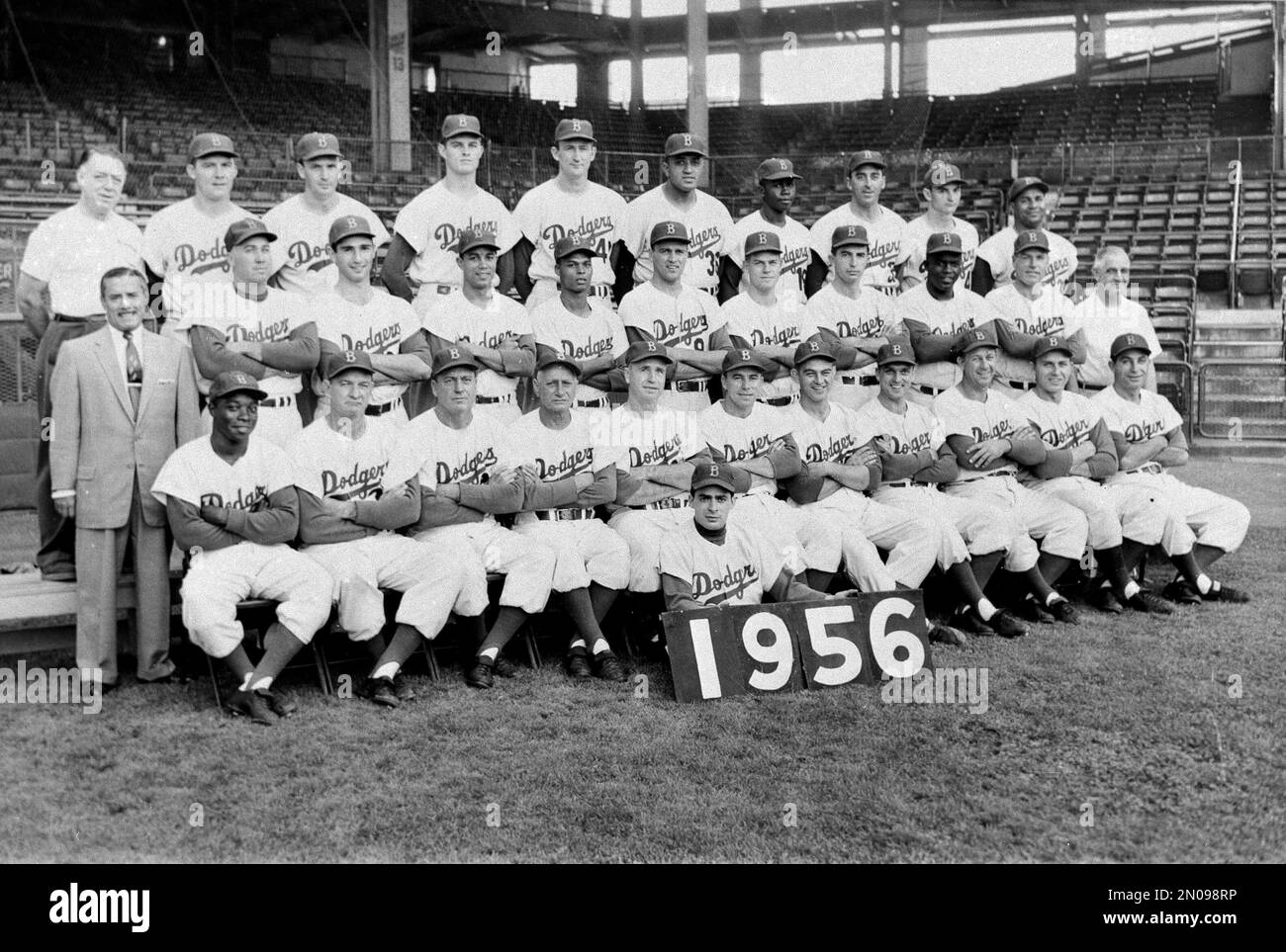 The Brooklyn Dodgers pose for a team photo at Ebbets Field, Brooklyn ...