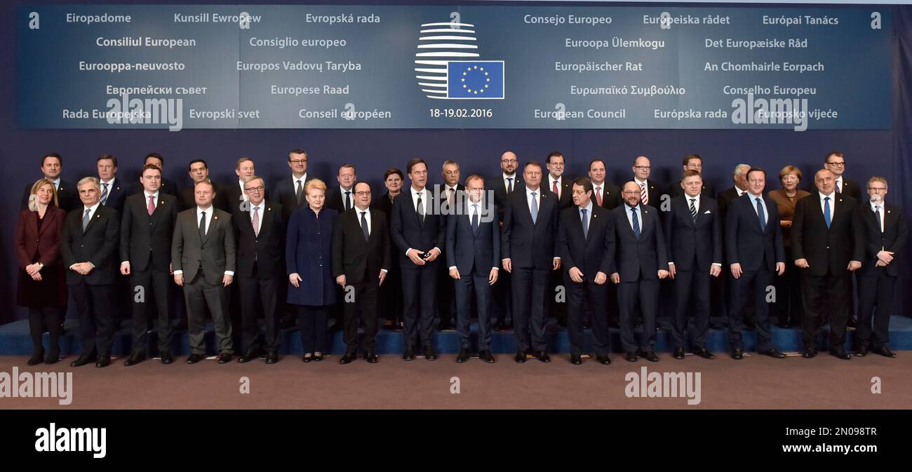 European Union heads of state and government pose for a group photo ...