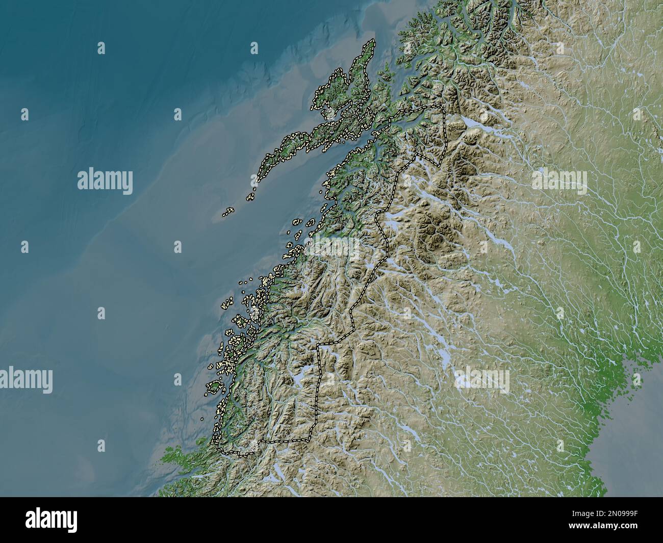 Nordland, county of Norway. Elevation map colored in wiki style with lakes and rivers Stock ...