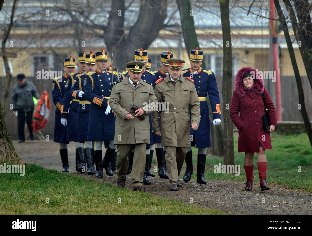 Romanian honor guard soldiers approach the WWII Soviet Heroes cemetery ...